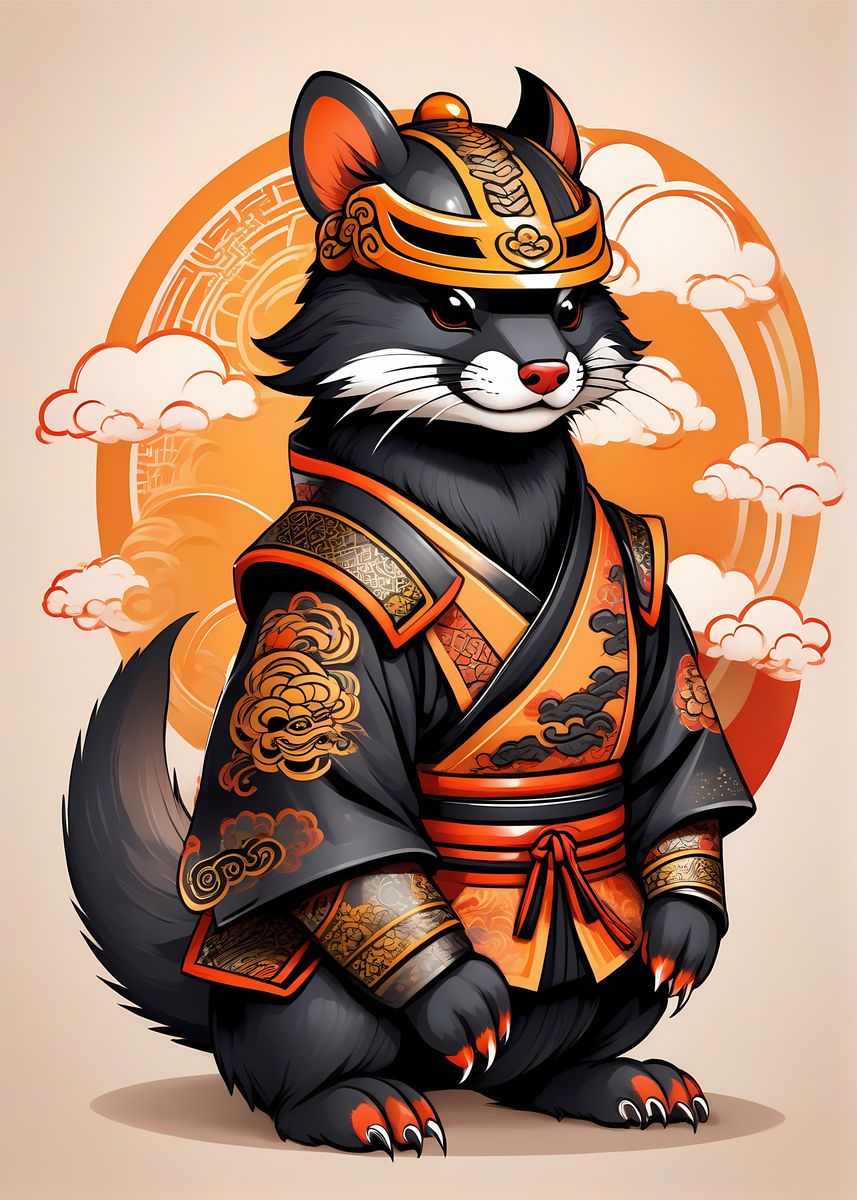 'Samurai Mask Ferret' Poster, picture, metal print, paint by Gin Art ...