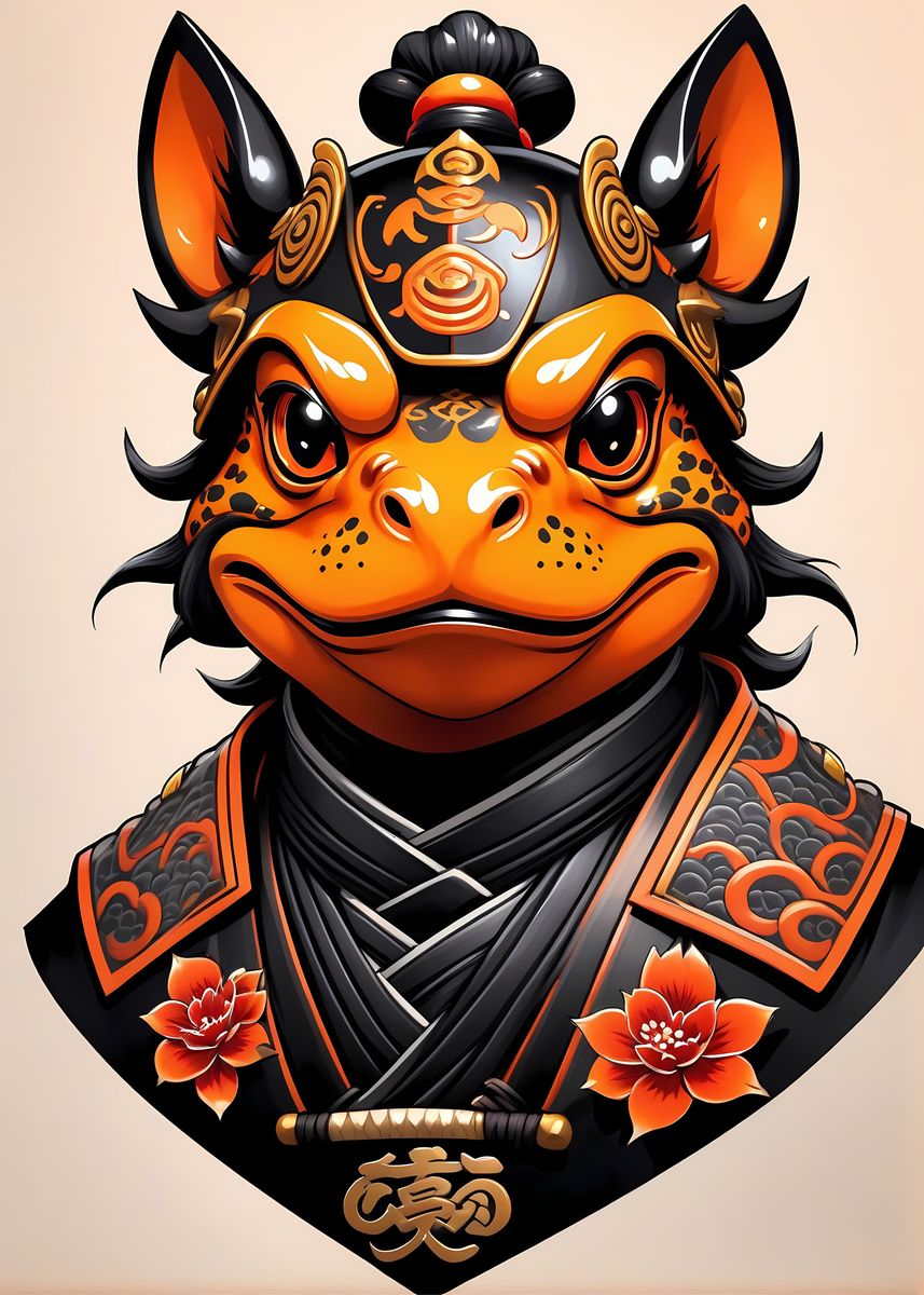 'Samurai Mask Frog' Poster, picture, metal print, paint by Gin Art ...