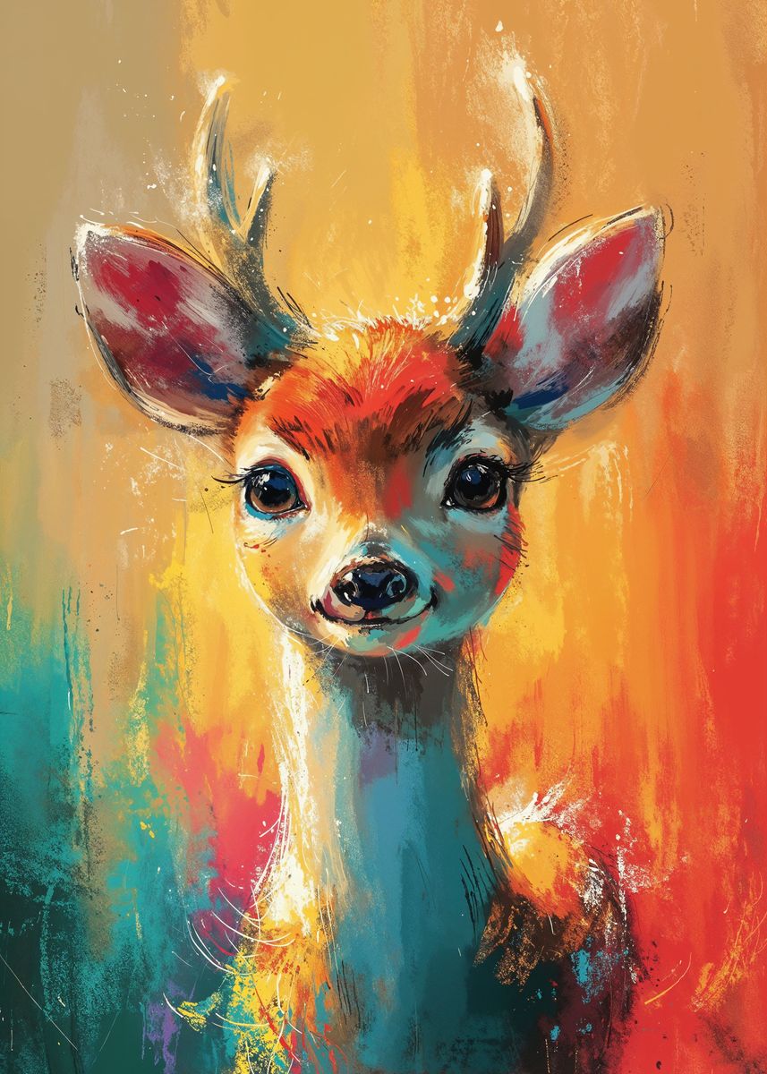 'Colorful Deer' Poster, picture, metal print, paint by Tomoo | Displate