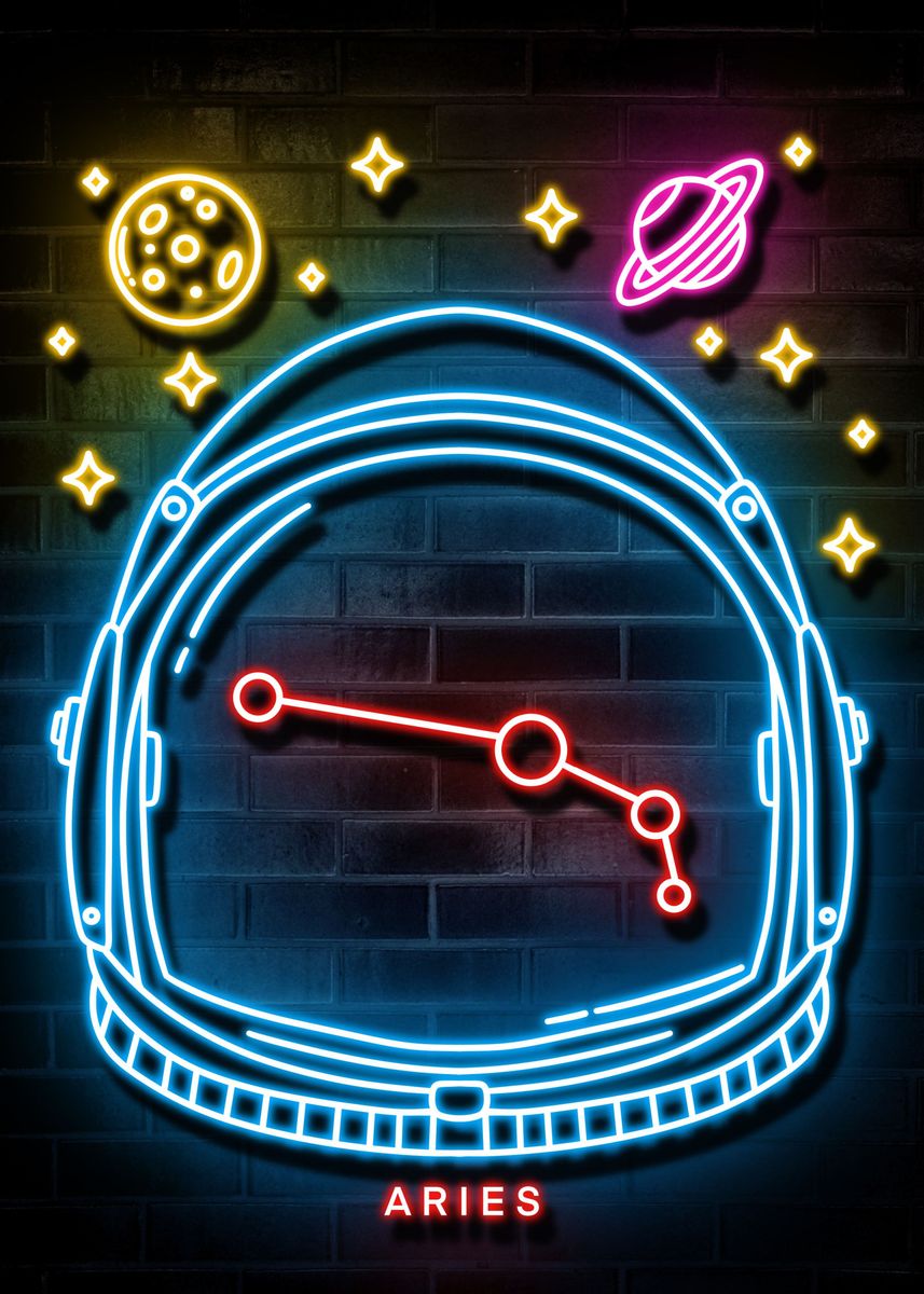 'ARIES NEON ART' Poster, picture, metal print, paint by MoveUp | Displate