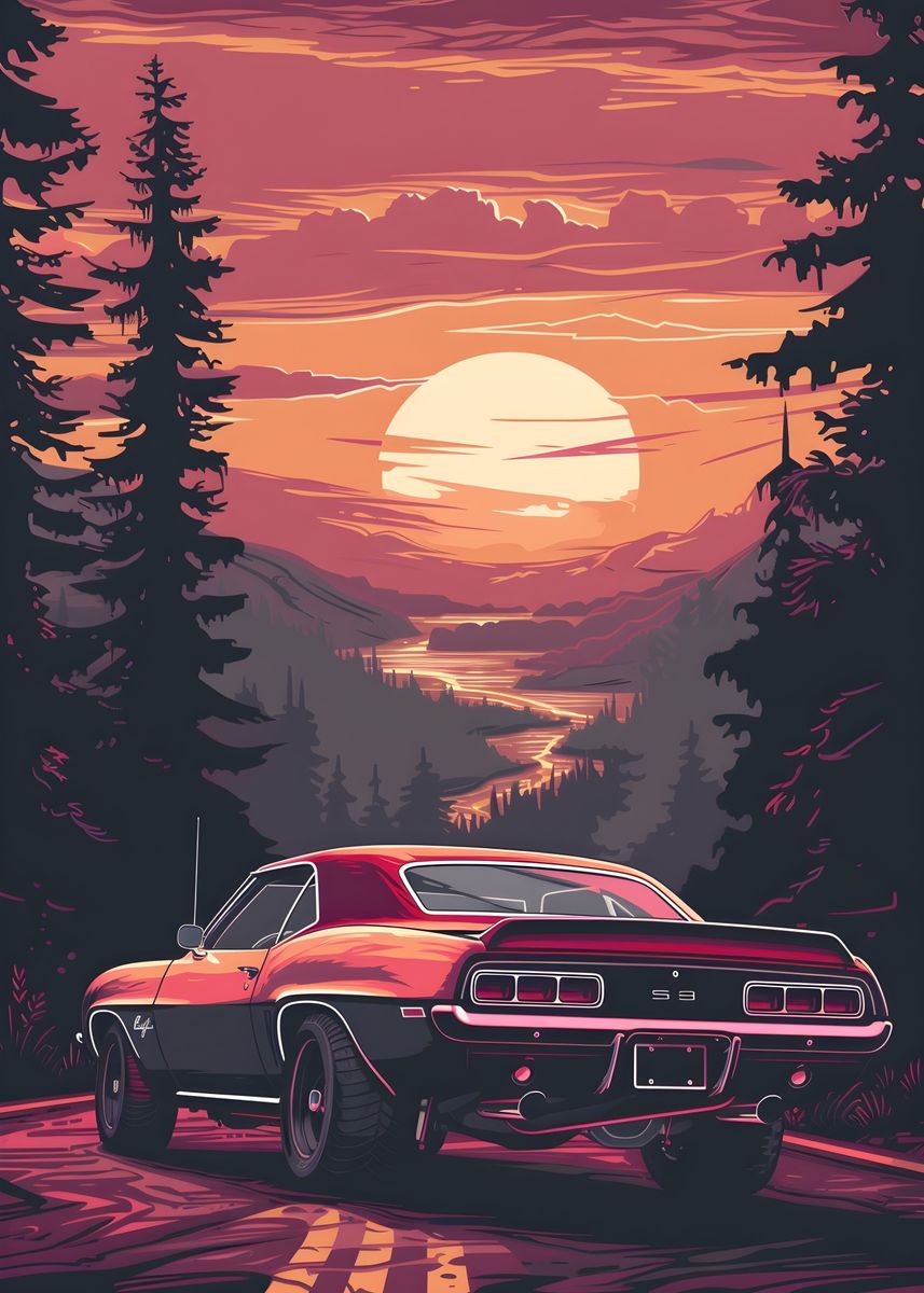 'Sunset Drive' Poster, picture, metal print, paint by MajopArt | Displate