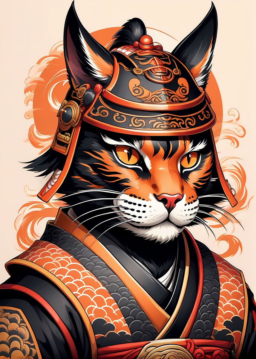 'Samurai Mask Cat' Poster, picture, metal print, paint by Gin Art ...