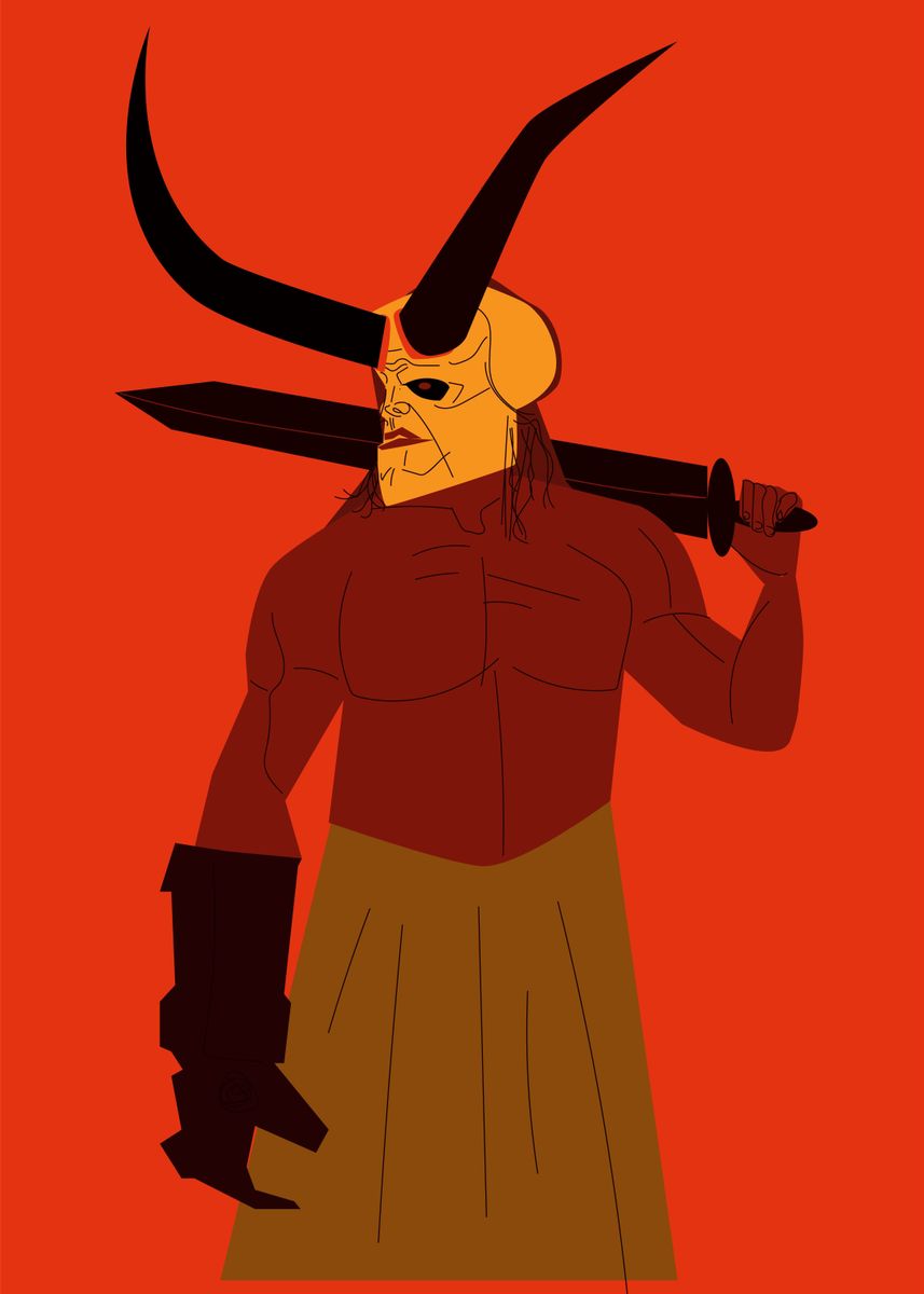 'Hellboy skull head with ho' Poster, picture, metal print, paint by Tea ...