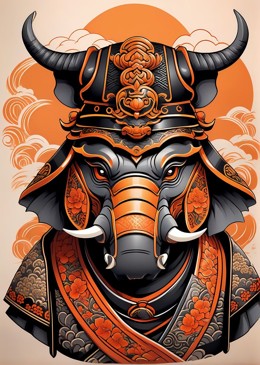 'Samurai Mask Elephant' Poster, picture, metal print, paint by Gin Art ...
