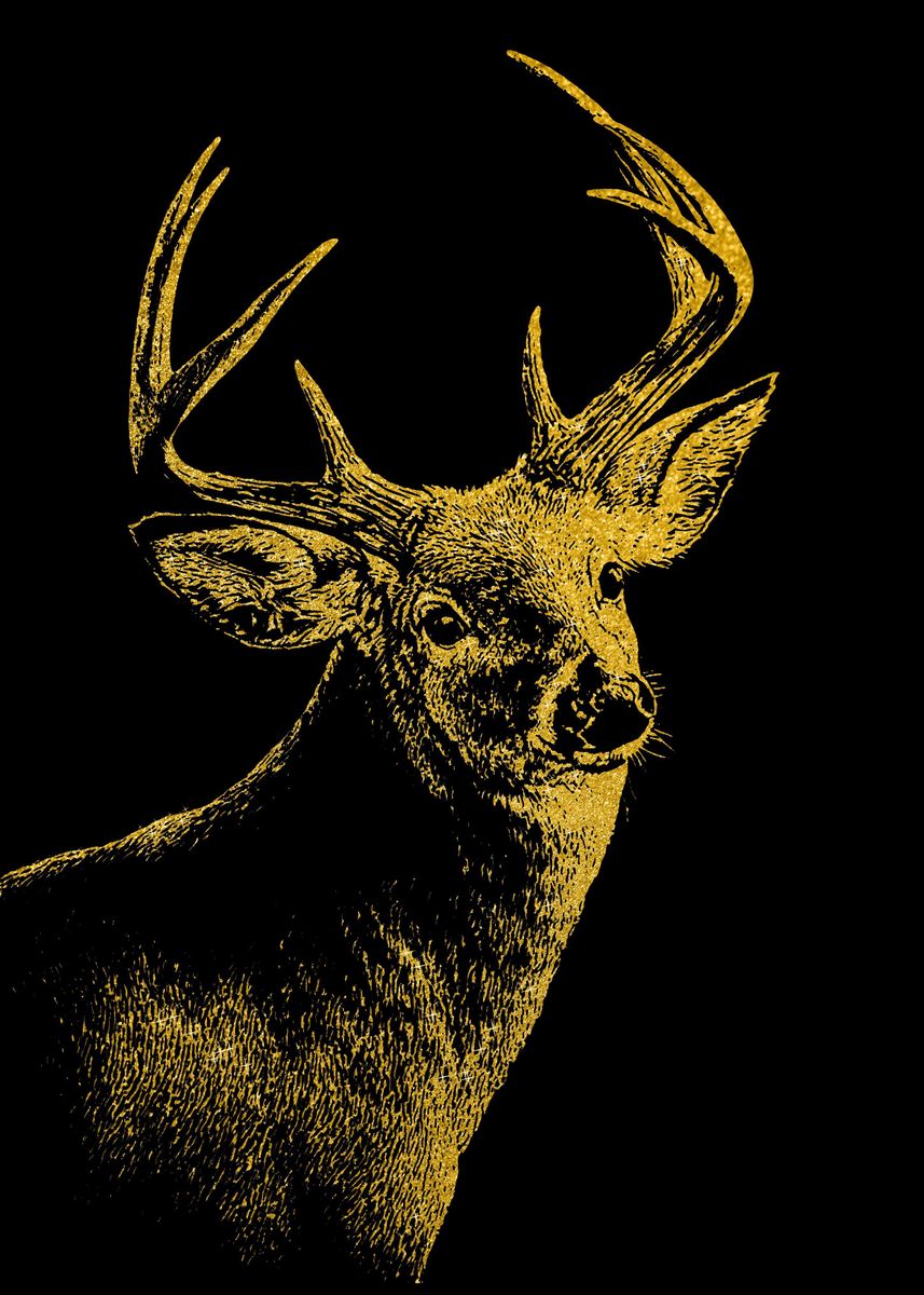 'Gold Deer' Poster, picture, metal print, paint by Ammar Zain | Displate