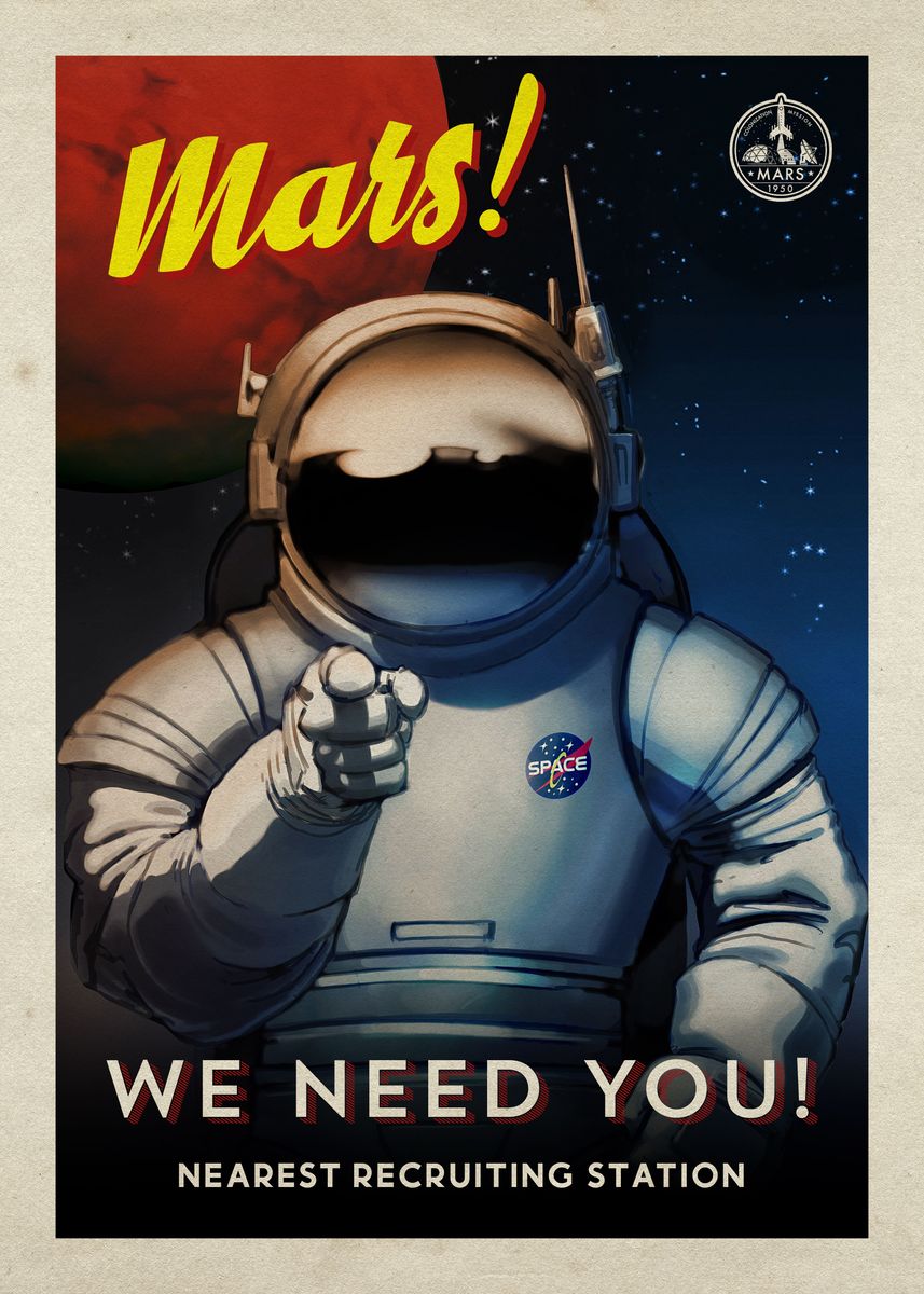 'Mars We need you' Poster, picture, metal print, paint by Synthwave ...