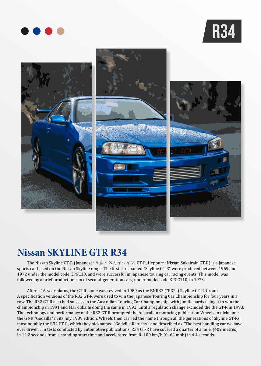 'nissan gtr r34' Poster, picture, metal print, paint by wise quotes ...