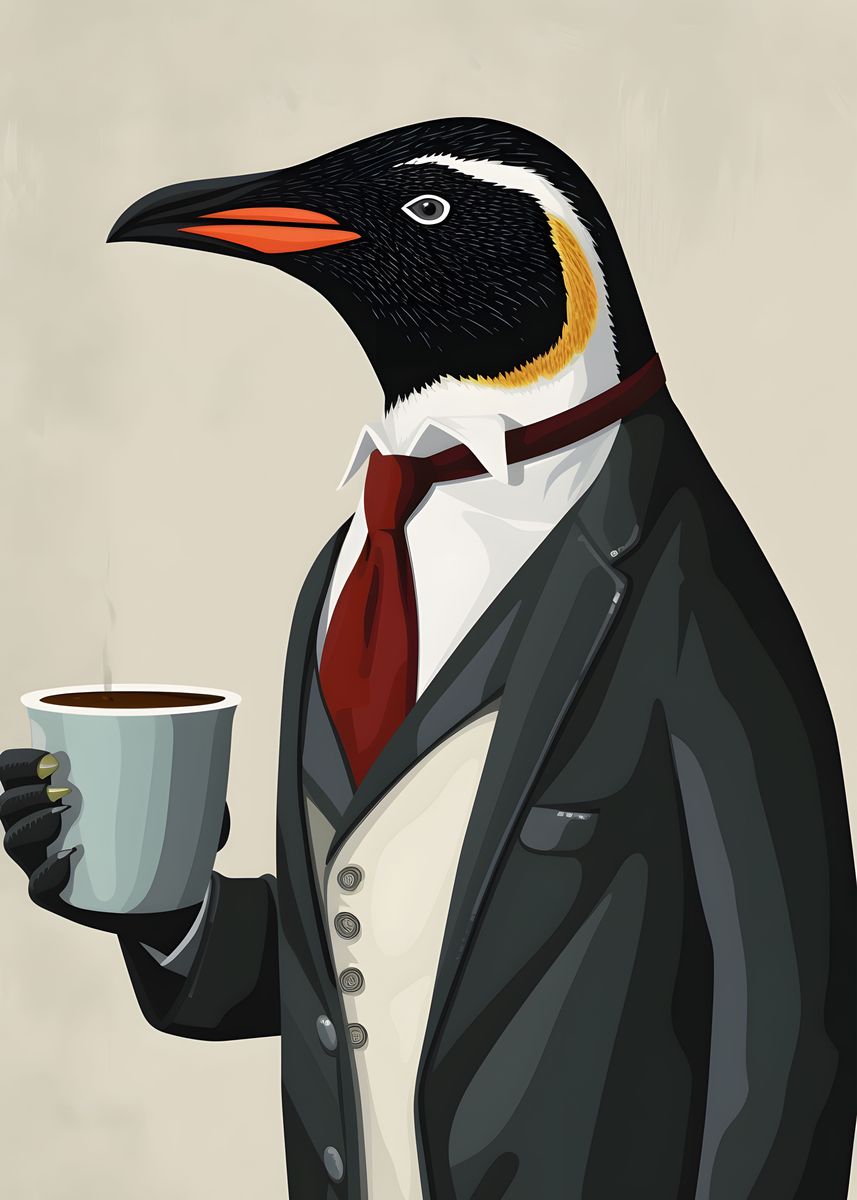 'Penguin Coffee Retro' Poster, picture, metal print, paint by Future ...