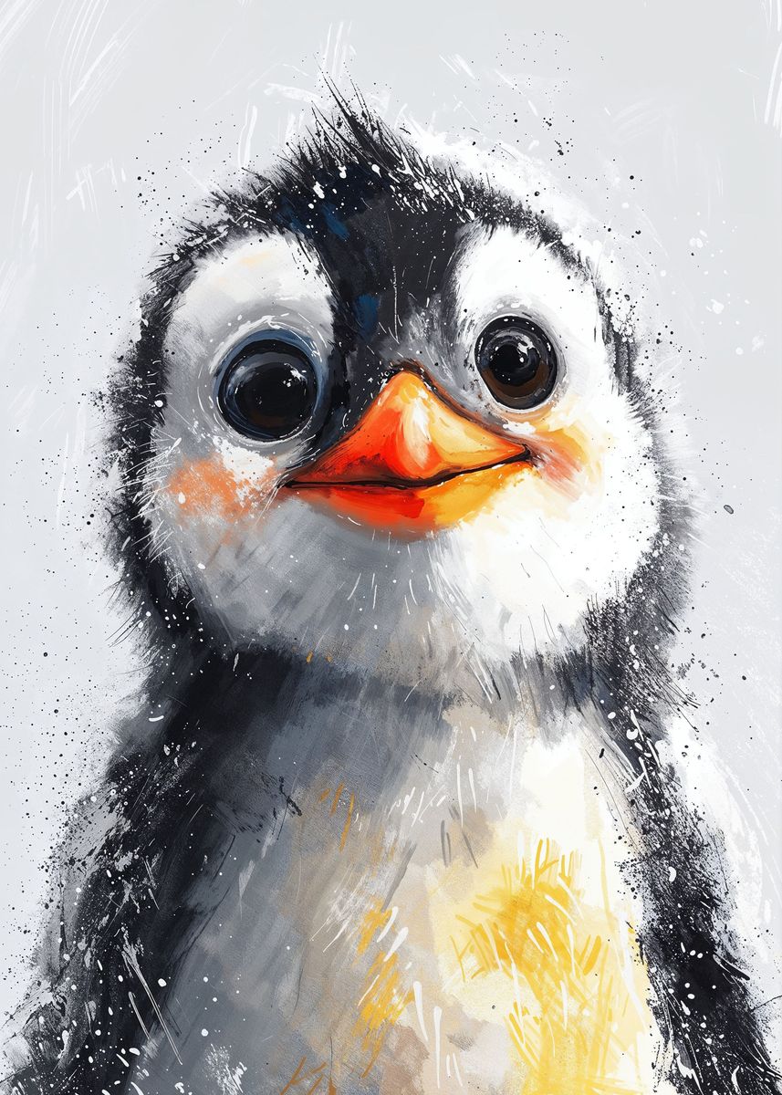 'Fluffy Penguin Chick' Poster, picture, metal print, paint by Tomoo ...
