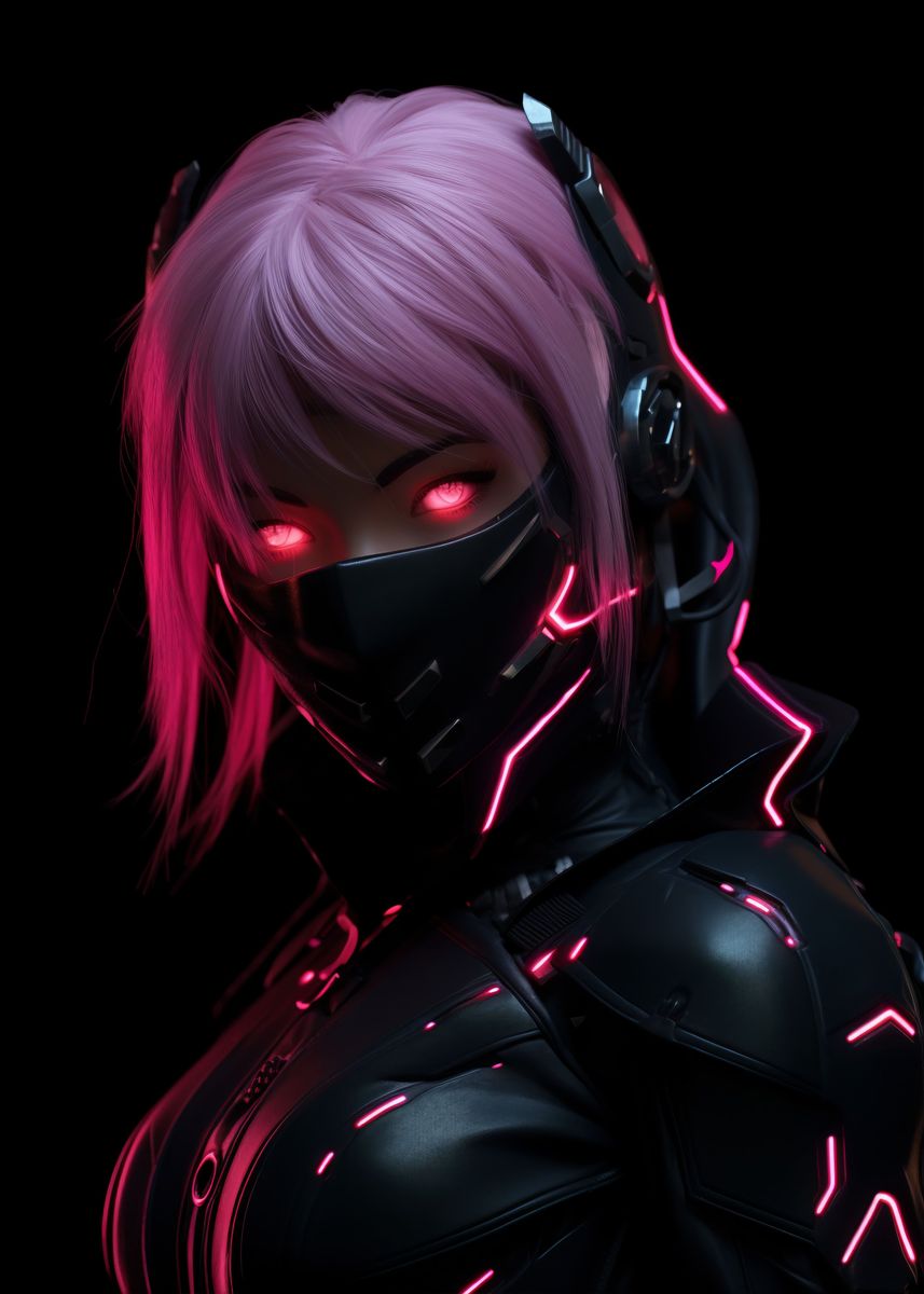 'Pink Hair Neon Hacker Girl' Poster, picture, metal print, paint by ...