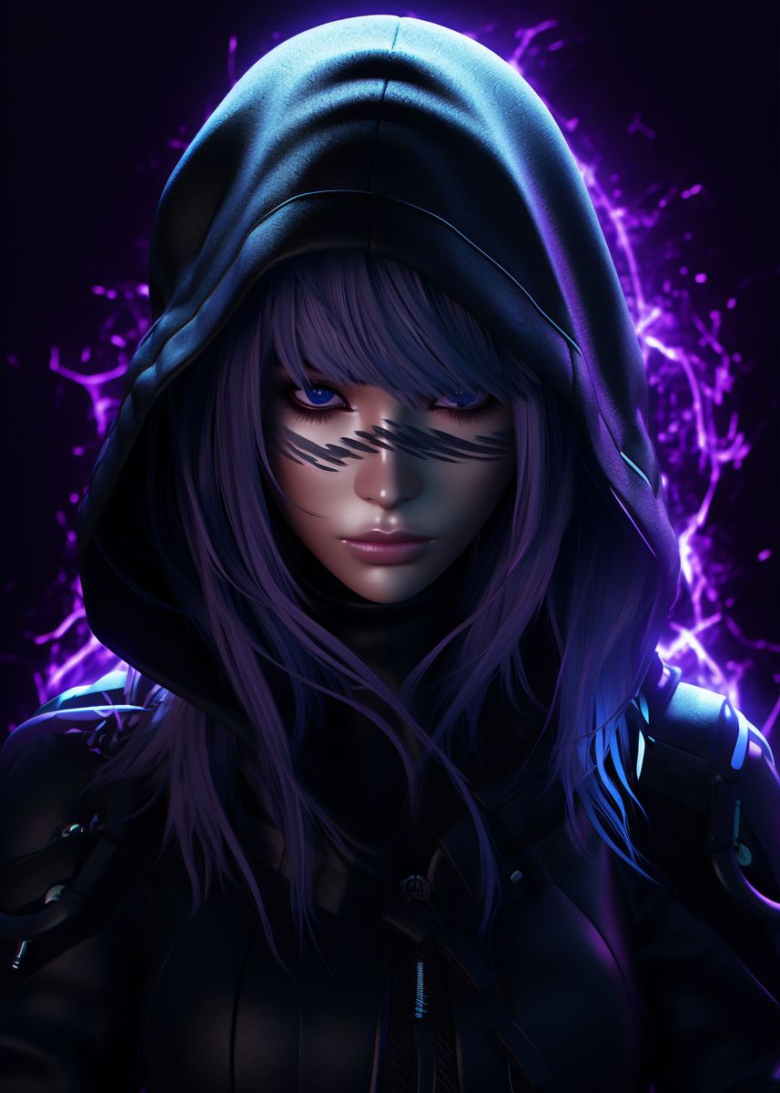 'Neon Purple Hacker Girl' Poster, picture, metal print, paint by ...