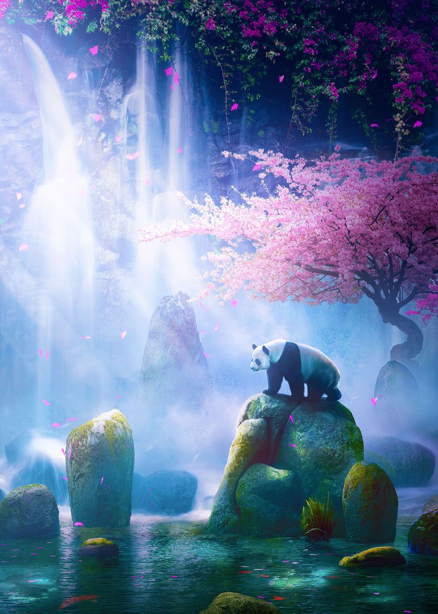 'Panda Oasis' Poster, picture, metal print, paint by P h a s e R u n n ...