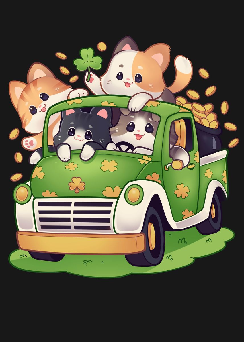 'Irish Cats Truck' Poster, picture, metal print, paint by B Cubed ...