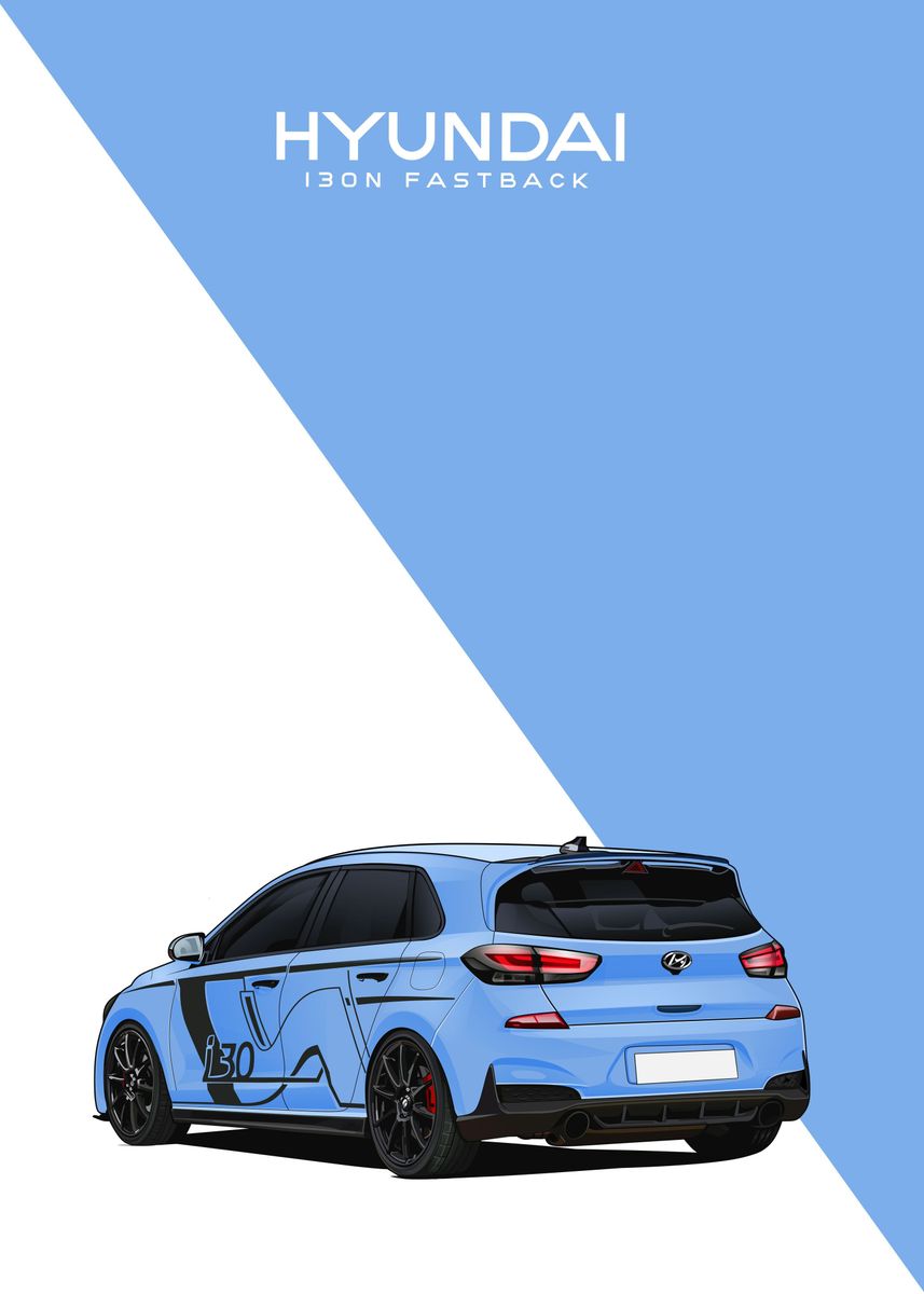 'hyundai i30n fastback blue' Poster, picture, metal print, paint by ...