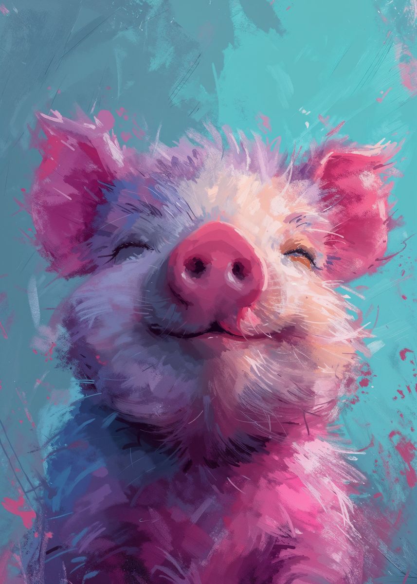 'Joyful Piglet Bliss' Poster, picture, metal print, paint by Tomoo ...