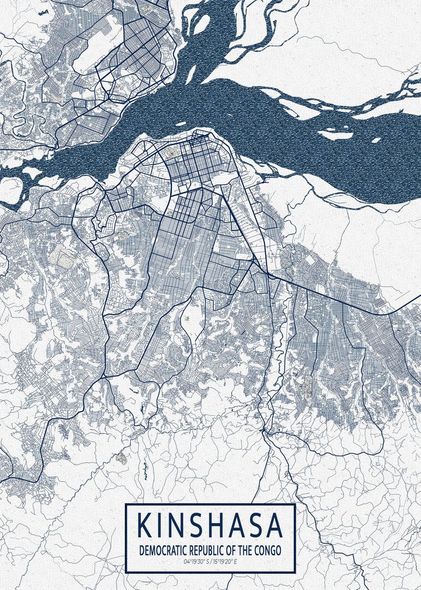 'Kinshasa City Map Coastal' Poster, picture, metal print, paint by ...