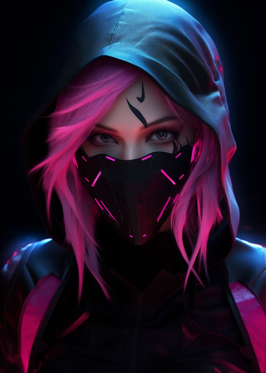 'Pink Haired Hacker Girl' Poster, picture, metal print, paint by ...