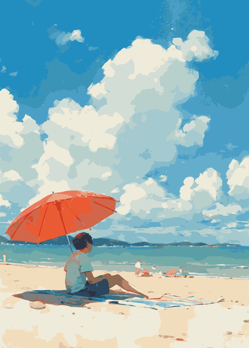 'Sunny Serenity by the Shor' Poster, picture, metal print, paint by ...