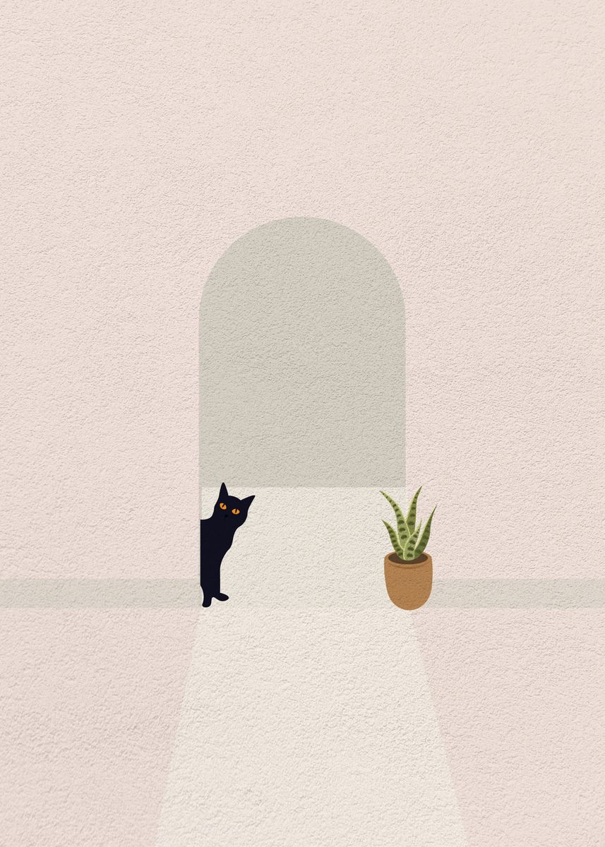 ' Cat at the door' Poster, picture, metal print, paint by Ricky Aditya ...
