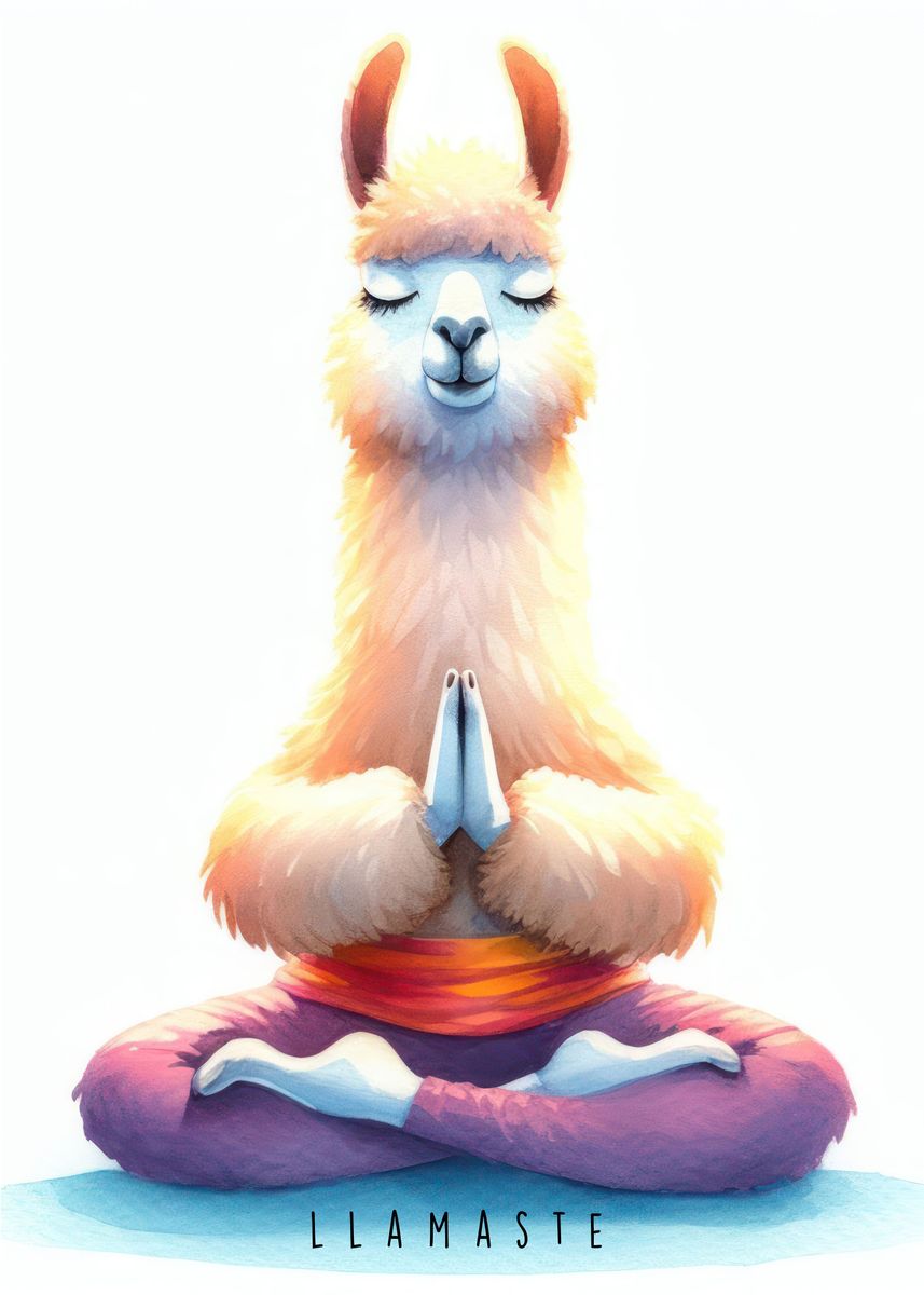'Llamaste Zen Llama Namaste' Poster, picture, metal print, paint by Ba ...