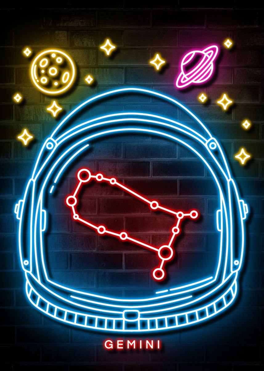 'GEMINI NEON ART' Poster, picture, metal print, paint by MoveUp | Displate