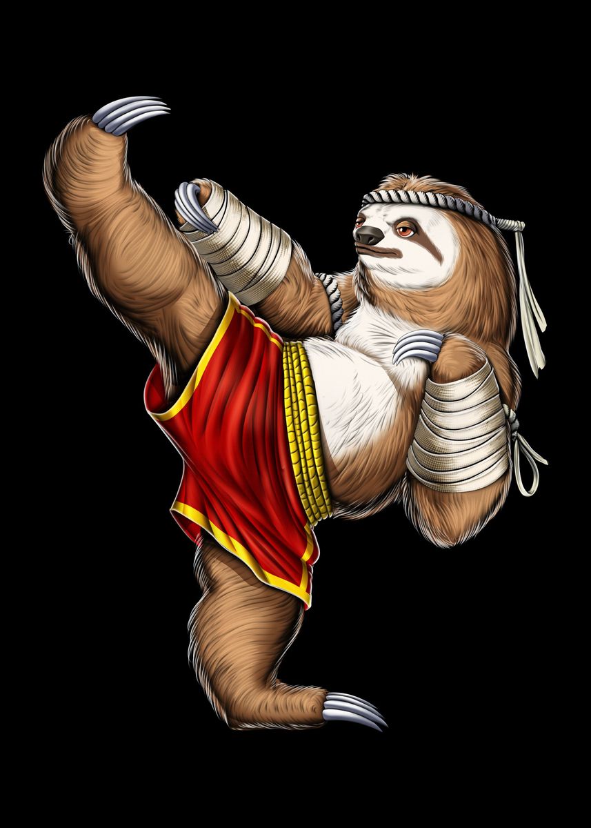 'Sloth Muay Thai Fighter' Poster, picture, metal print, paint by ...