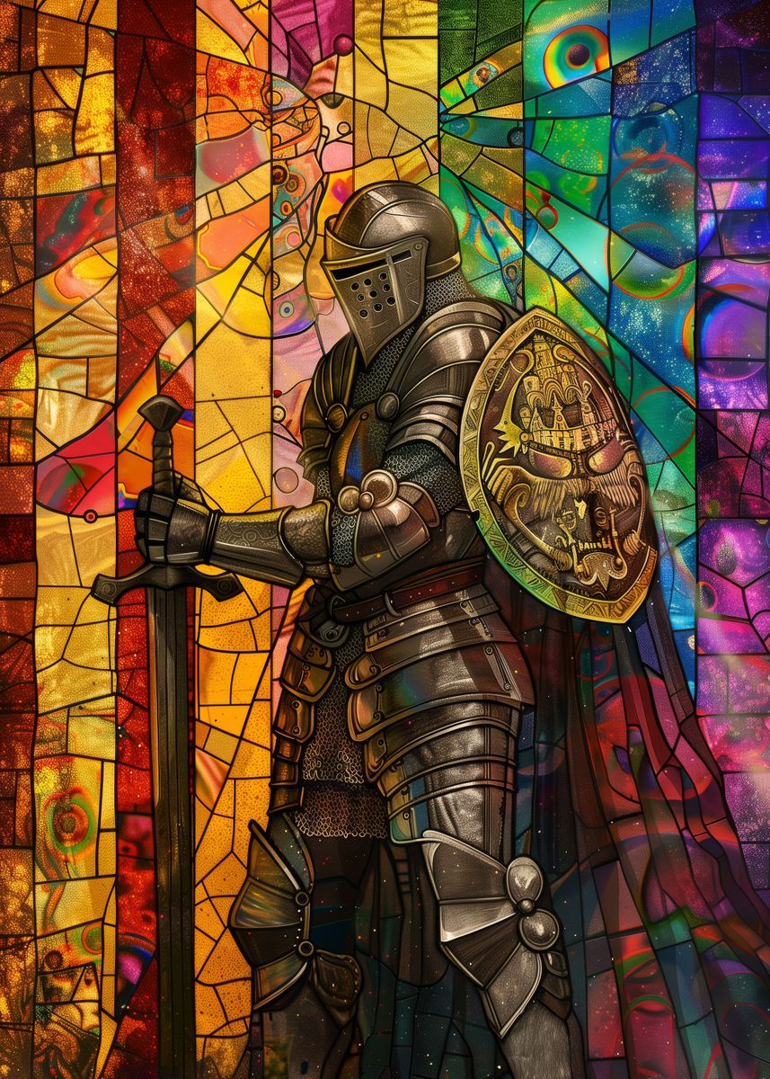 'Knight stained glass' Poster, picture, metal print, paint by goljakoff ...
