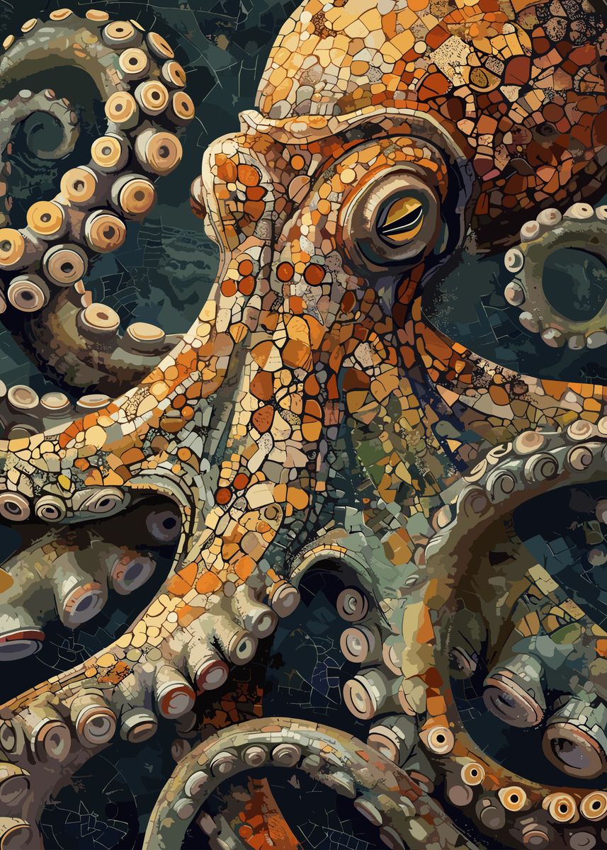 'Octopus Mosaic' Poster, picture, metal print, paint by SuperNova ...