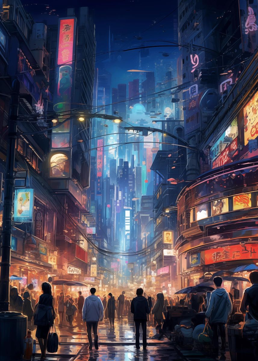 'Amazing Cyberpunk Night' Poster, picture, metal print, paint by ...