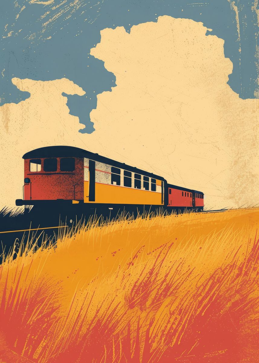 'Minimalist Train Orange' Poster, picture, metal print, paint by ...