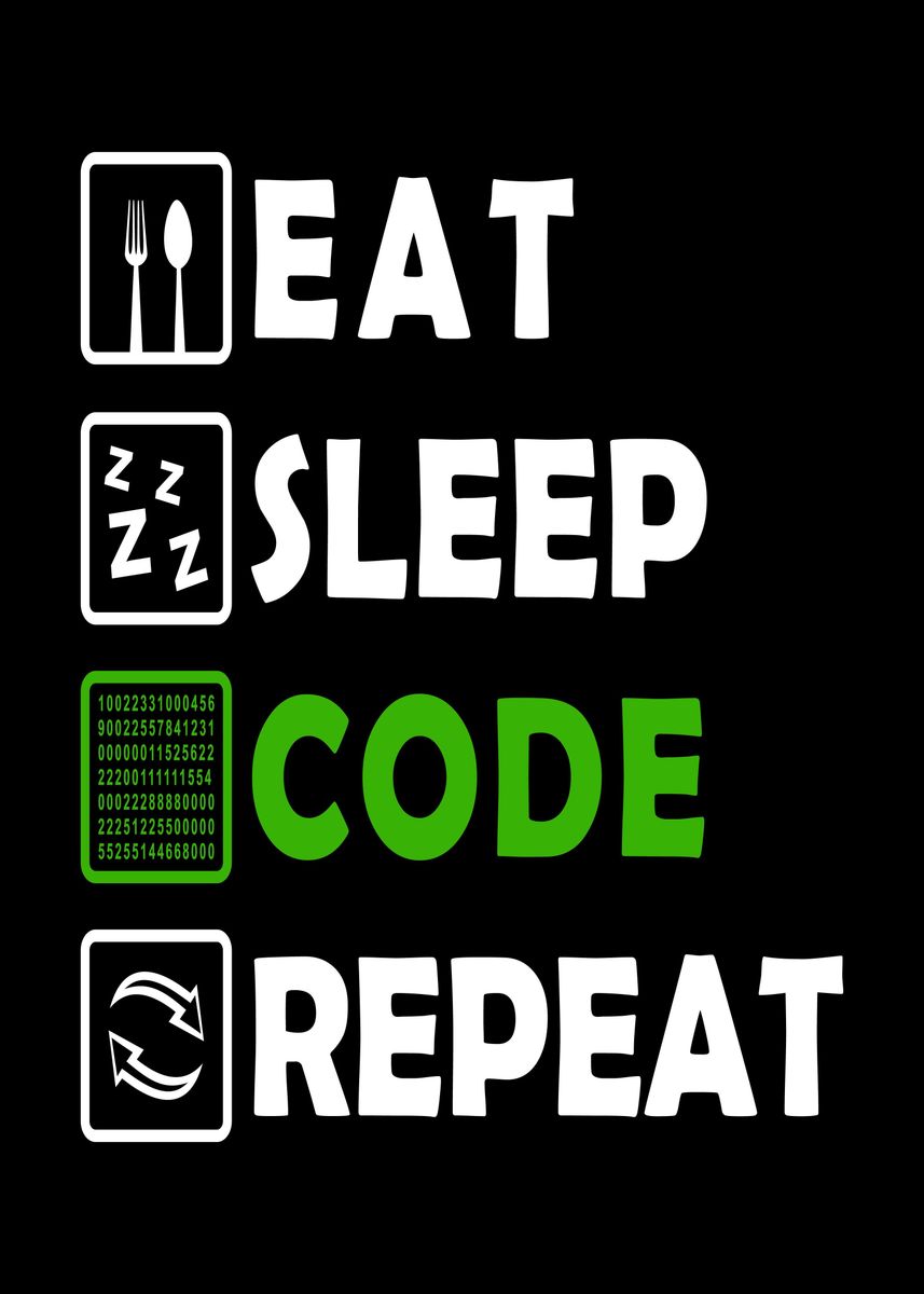 'Eat sleep code repeat' Poster, picture, metal print, paint by Biliacci ...