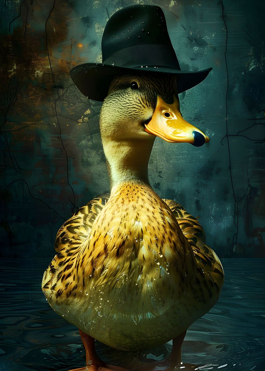 'Duck With A Black Hat' Poster, picture, metal print, paint by ...