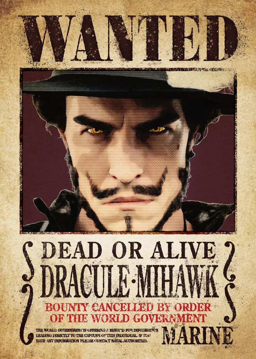 'Mihawk Wanted' Poster, picture, metal print, paint by One Piece Live ...