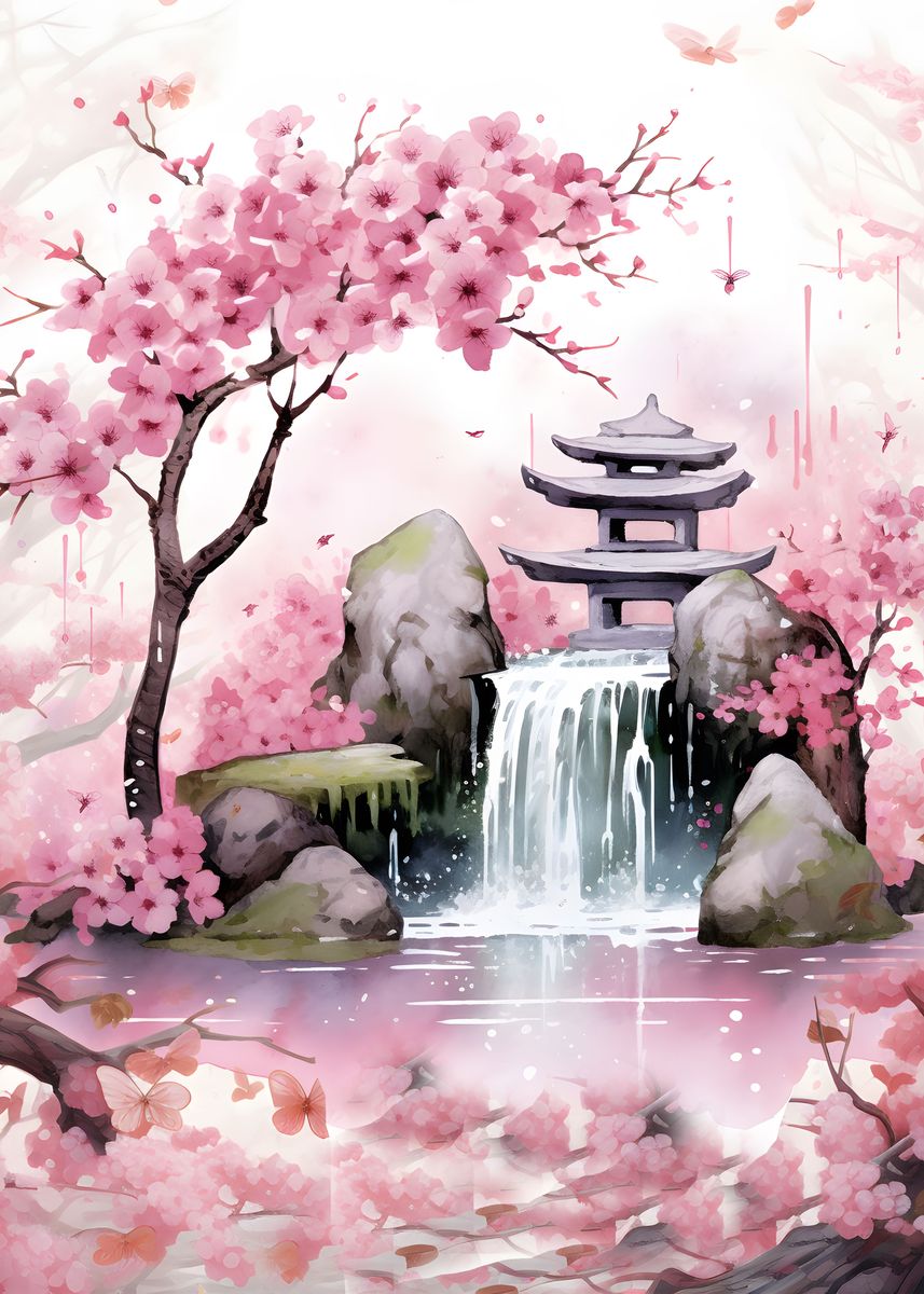 'Cherry Blossom Japan' Poster, picture, metal print, paint by ART JOY ...