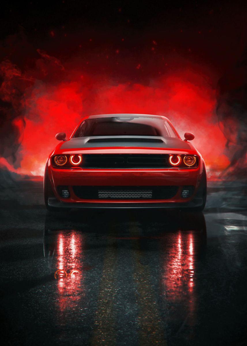 'Red Car Smoke' Poster, picture, metal print, paint by Fino Grande ...