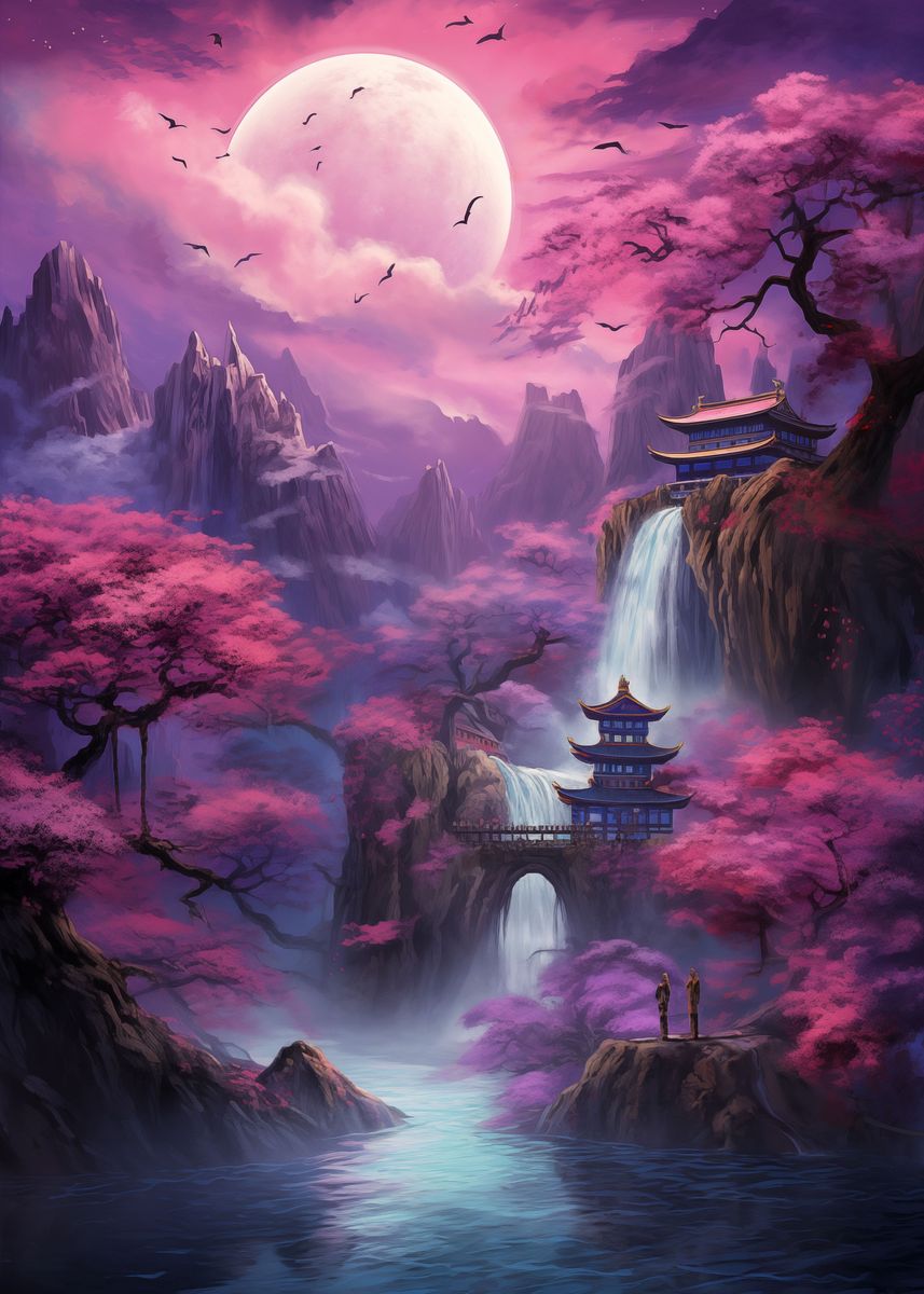 'Japanese Fantasy Landscape' Poster, picture, metal print, paint by ...