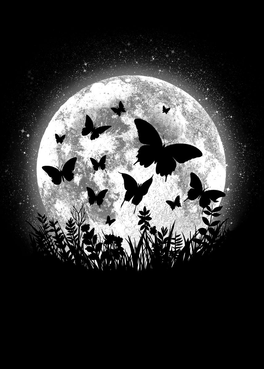 'Moonlight Butterflies ' Poster, picture, metal print, paint by ...