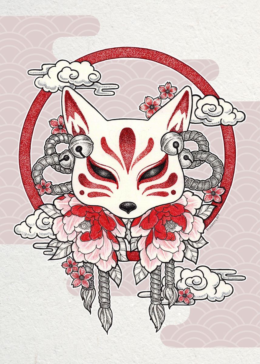 'Kitsune' Poster, picture, metal print, paint by Franberry Art | Displate