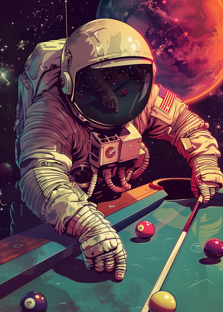 'Astronaut Playin billiards' Poster, picture, metal print, paint by ...