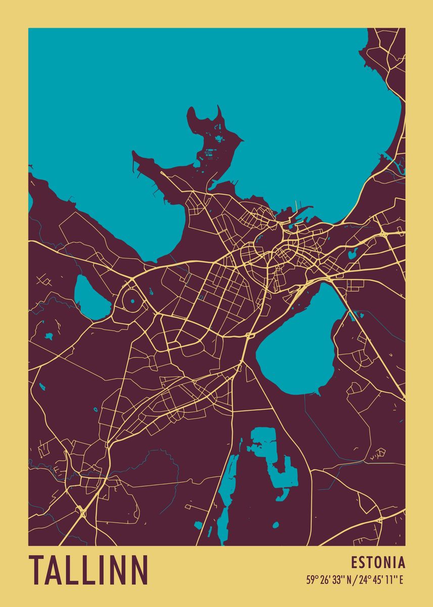 'Tallinn City Map' Poster, picture, metal print, paint by Miracle ...