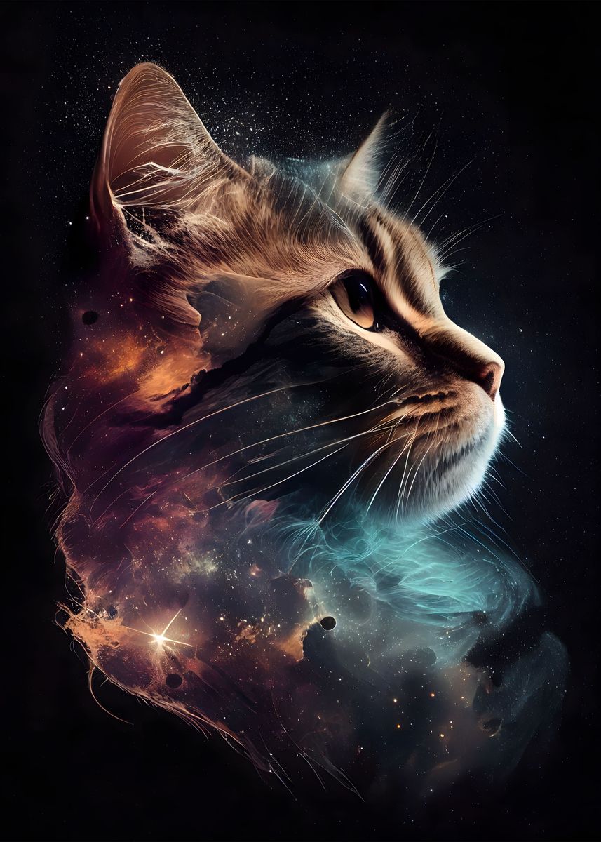 'Space Cat Celestial Star' Poster, picture, metal print, paint by Future Art | Displate