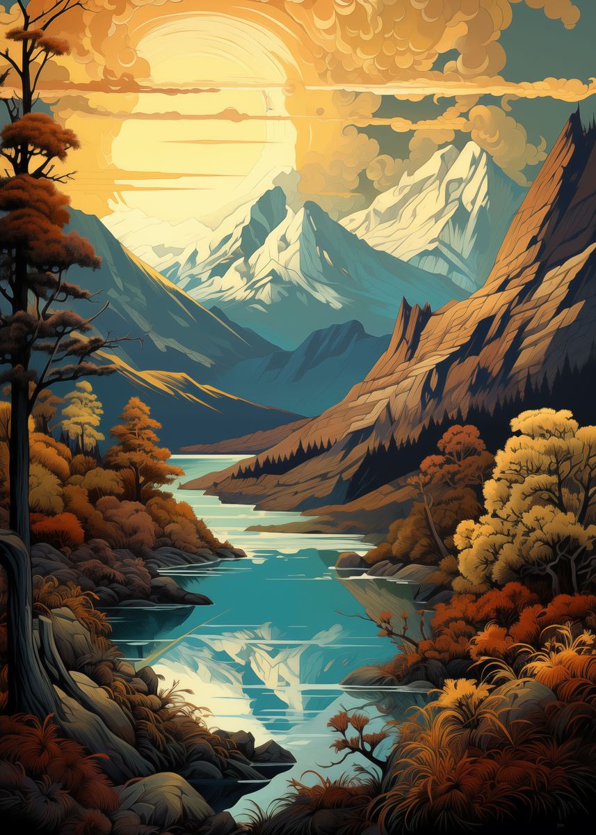 ' Vintage antique Landscape' Poster, picture, metal print, paint by ...