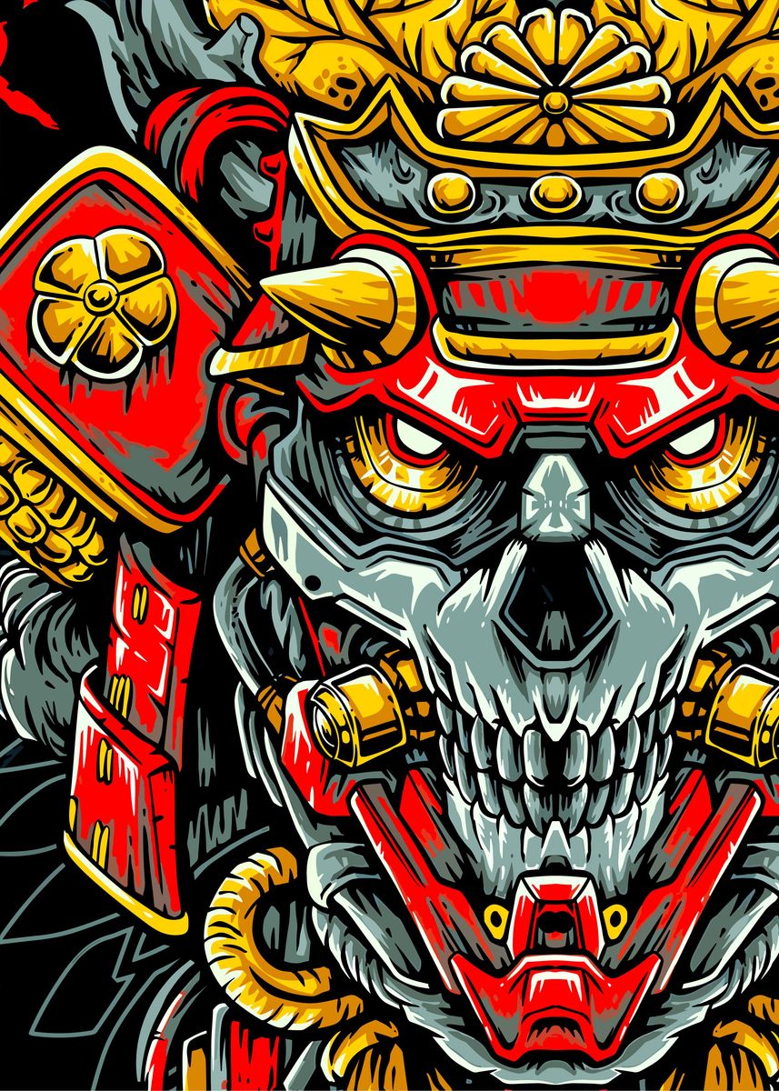 'Shogun Skull' Poster, picture, metal print, paint by ridwan displate ...
