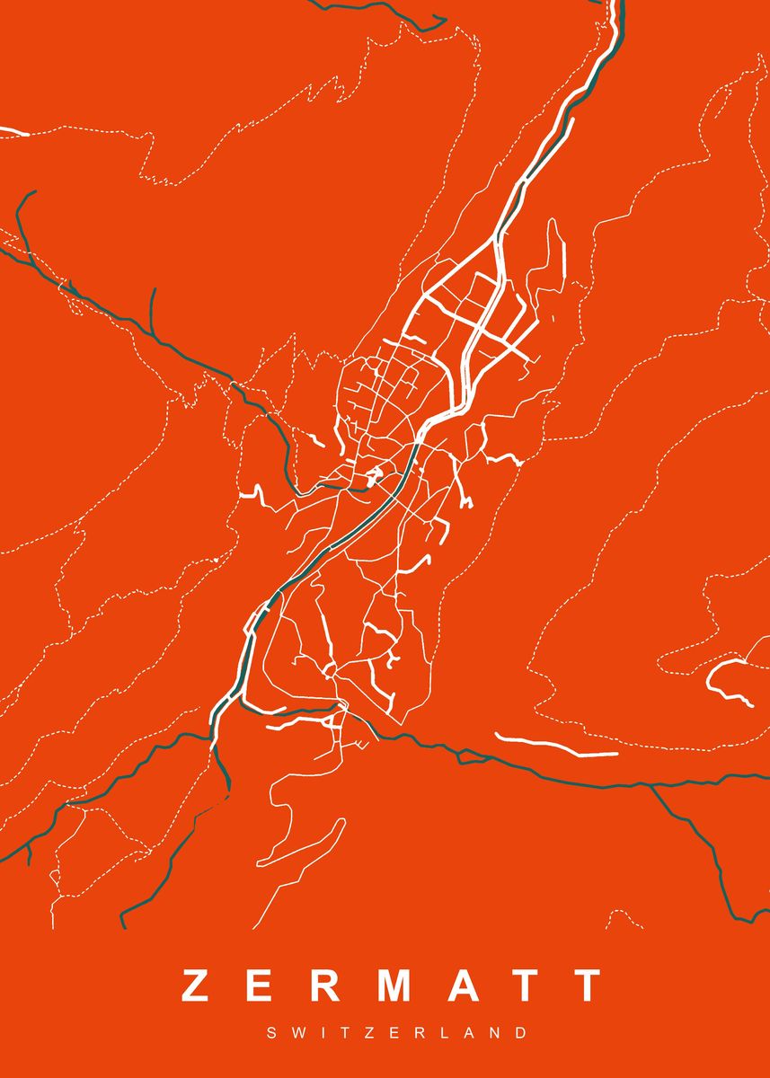 'MAP ZERMATT SWITZERLAND ' Poster, picture, metal print, paint by ...