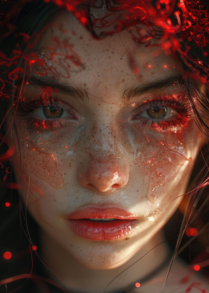 'Fantasy Woman Red Fire' Poster, picture, metal print, paint by OniArt ...