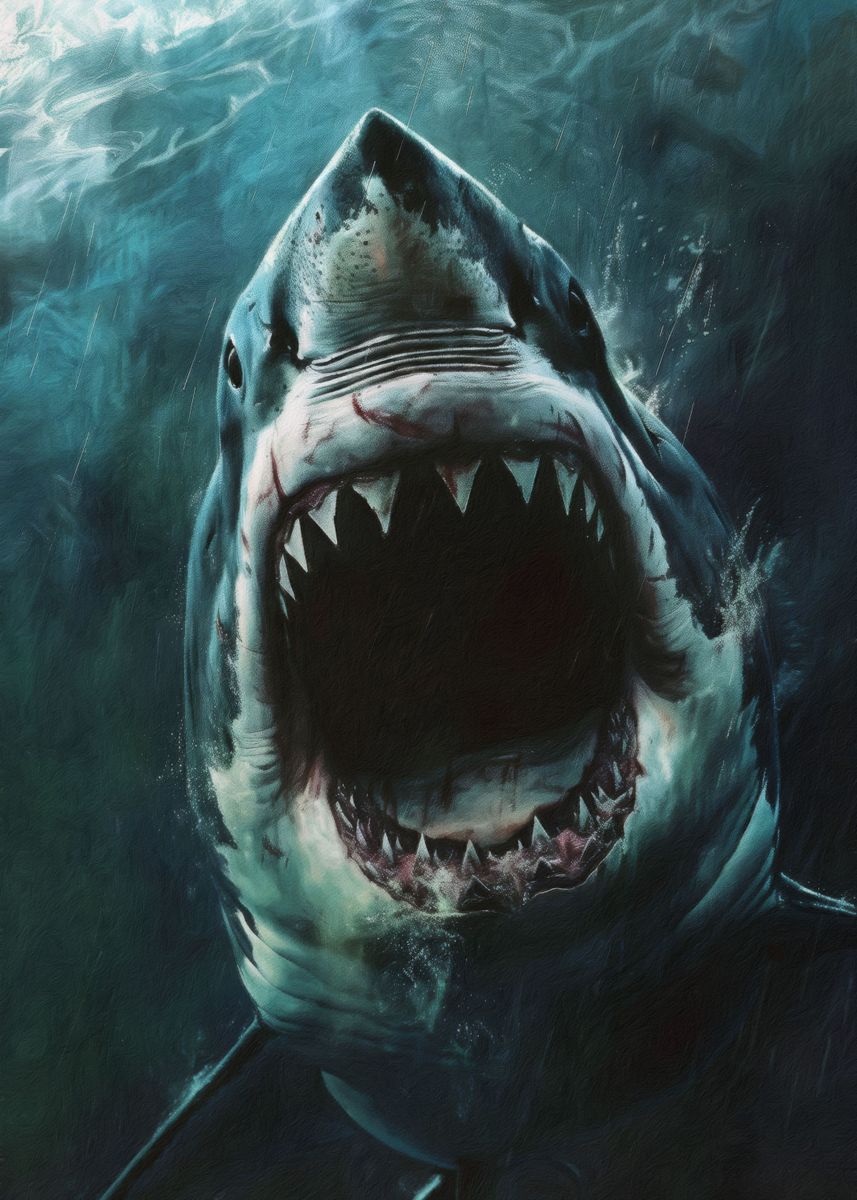 'Shark attack' Poster, picture, metal print, paint by goljakoff | Displate