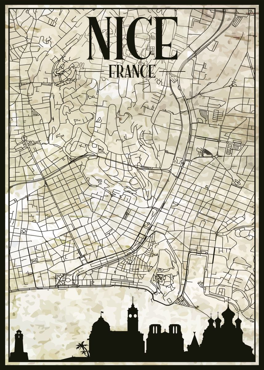 'Nice City Map France' Poster, picture, metal print, paint by Max Ronn ...