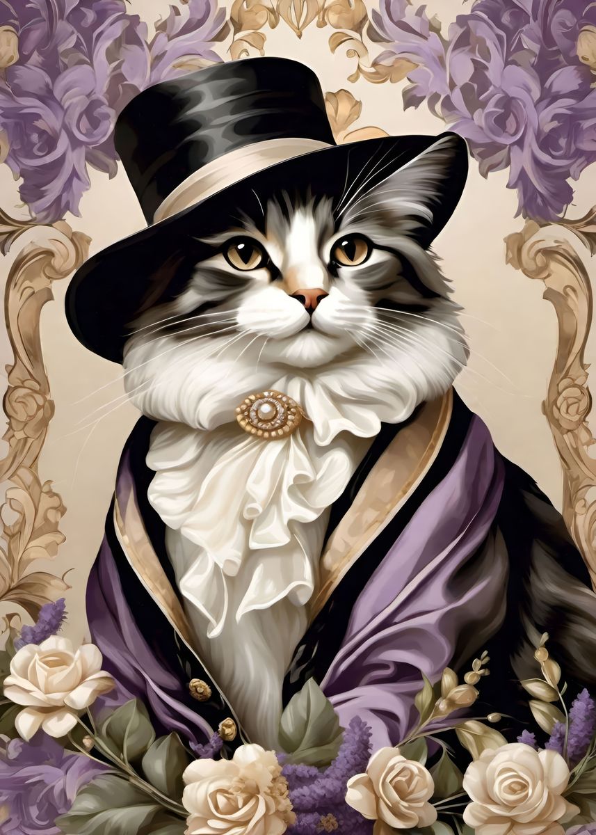 'Elegant Victorian Cat Art' Poster, picture, metal print, paint by ...