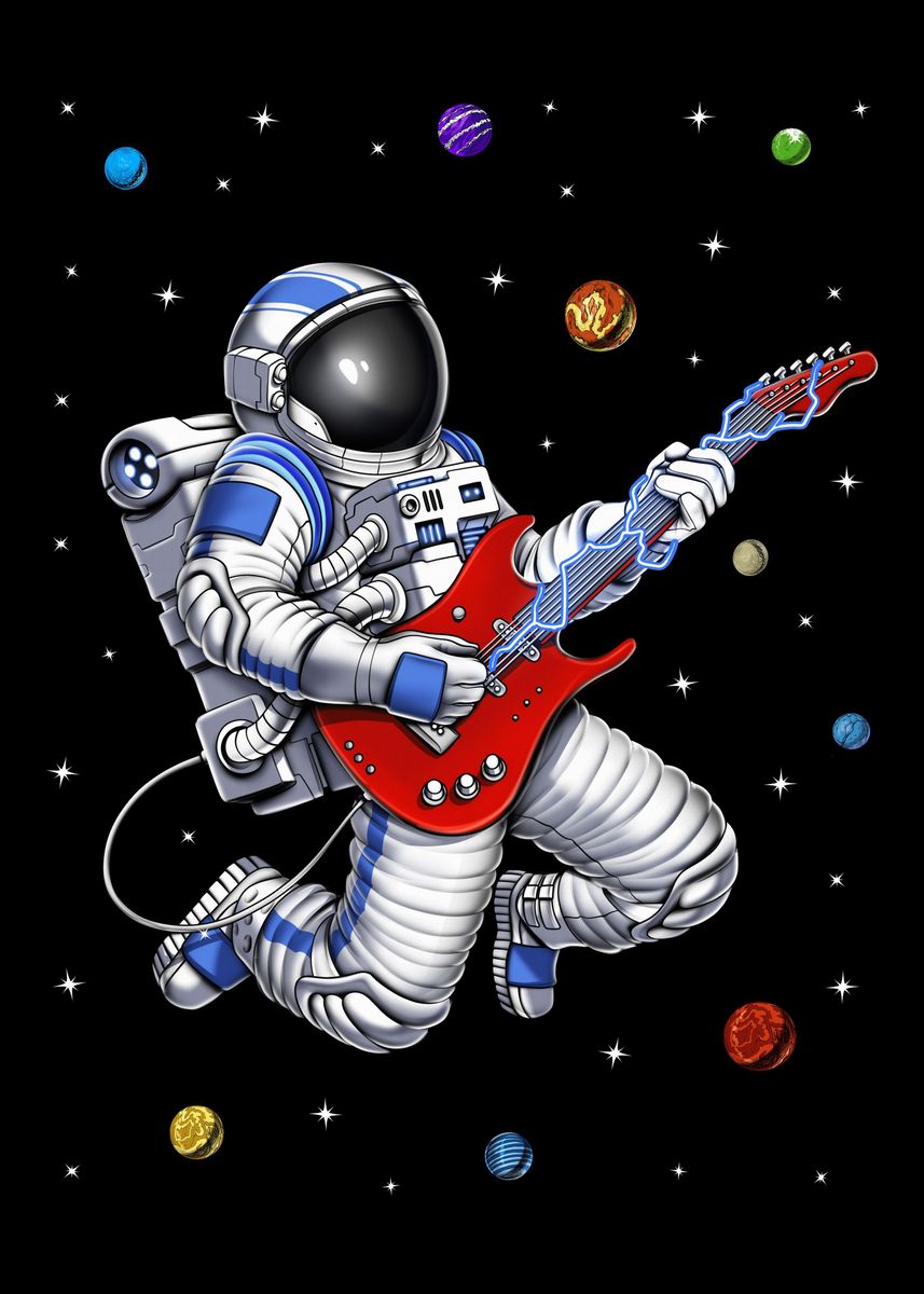 'Astronaut Playing Guitar' Poster, picture, metal print, paint by ...