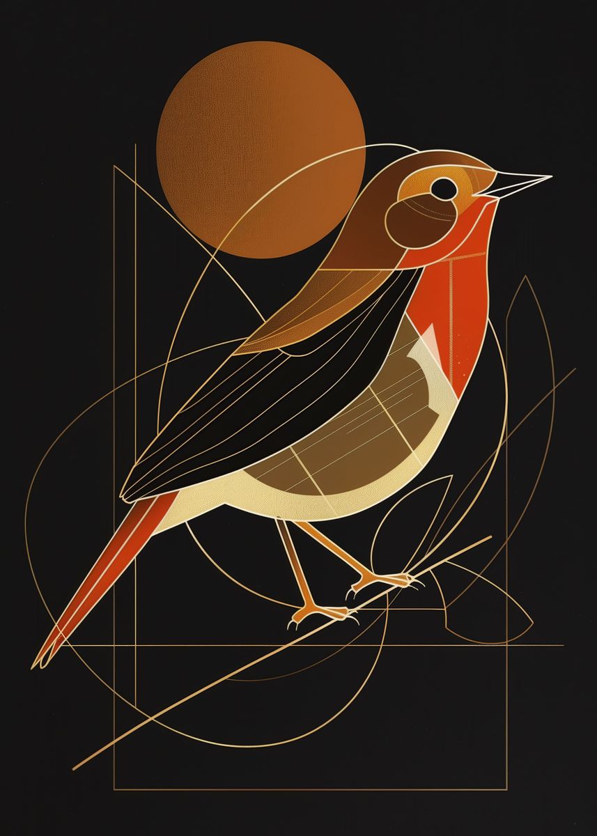 'Golden Robin Serenade' Poster, picture, metal print, paint by ...